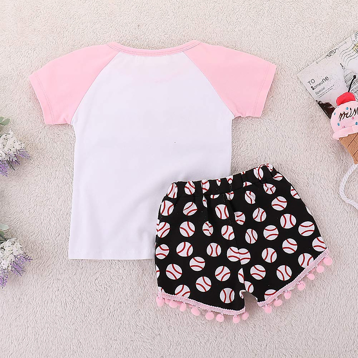 Toddler Baby Girl Summer Outfits Baseball Sister Print T-Shirts Tops + Tassel Shorts Two Piece Clothes Set