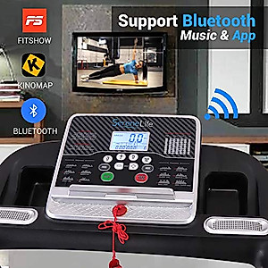SereneLife Folding Treadmill - Foldable Home Fitness Equipment with LCD for Walking & Running - Cardio Exercise Machine - 4 Incline Levels - 12 Preset or Adjustable Programs - Bluetooth Connectivity
