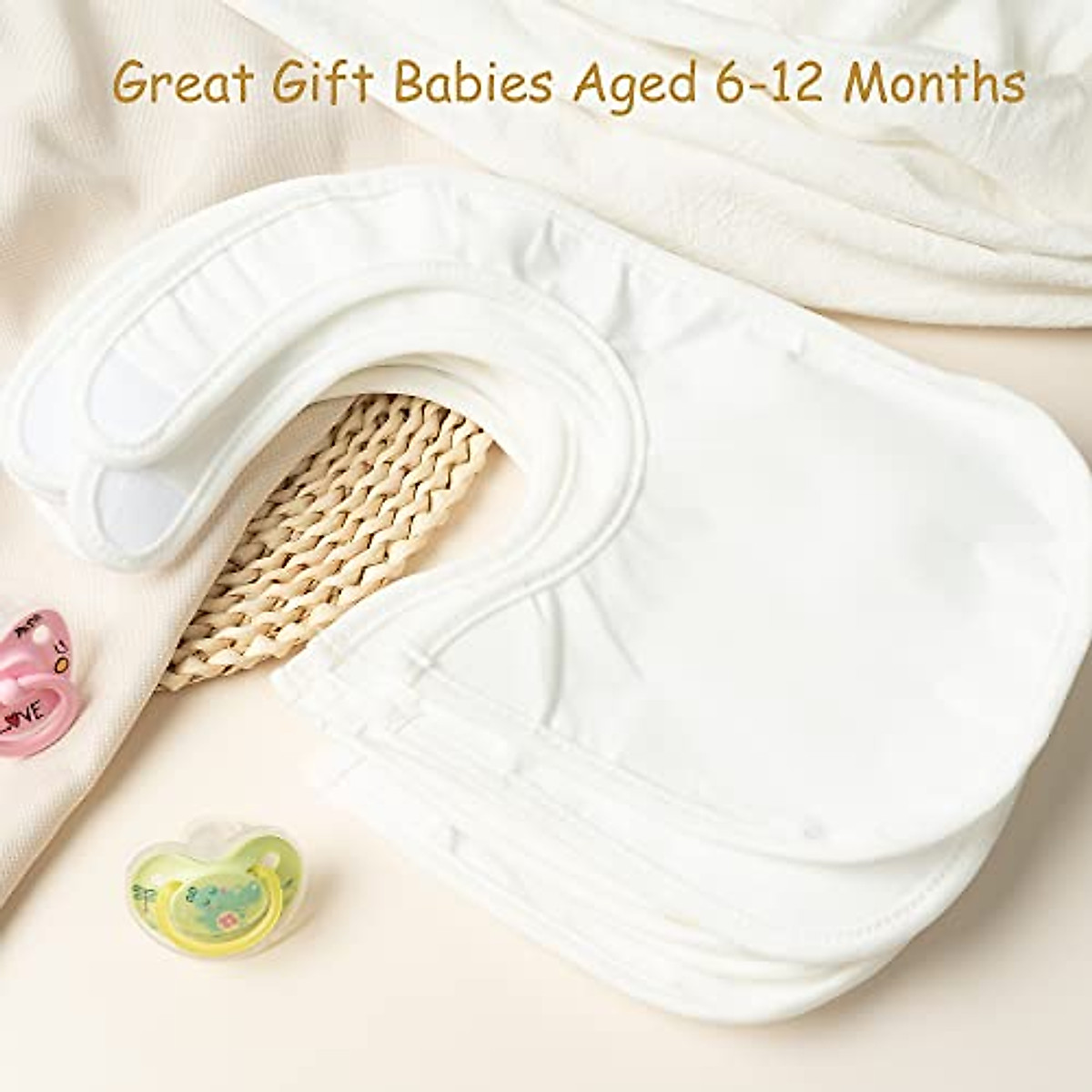 BWkoss 10Pcs Sublimation Baby Bibs White Cotton Waterproof Infant Bib Blank DIY Creative Food Bib Adjustable Hook Loop Closure Newborn Babies Bib Keepsake Baby Gift for Drooling Feeding Teething