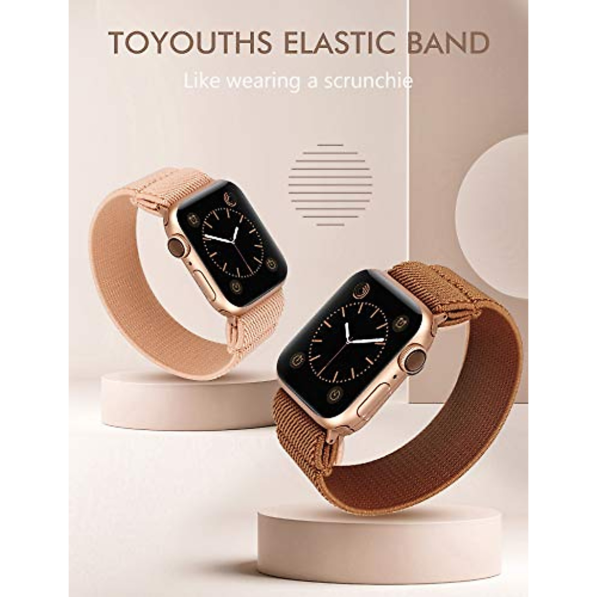 TOYOUTHS Elastic Band Compatible with Apple Watch Band Scrunchies Stretchy Solo Loop 41mm/40mm/38mm Soft Nylon Strap Replacement Wristband for iWatch Series 8/7/SE/6/5/4/3/2/1, Brown, XS