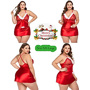 Avidlove Womens Christmas Lingerie Red Santa Babydolls Chemises Set Satin Nightgown Red Small
