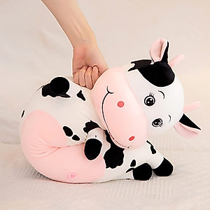 TEFU Lovely Creative Milk Cow Plush Pillow Toys Soft Stuffed Cartoon Animal Cattle Doll Bedroom Sleeping Pillow Cushion,Gifts for Friends Kids (70cm/27.5in)