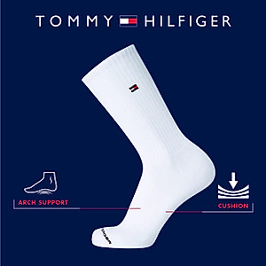Tommy Hilfiger Men's Athletic Socks - Cushion Crew Socks (6 Pack), Size 7-12, Pure Black