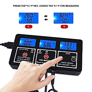 RCYAGO 7 in 1 pH/RH/EC/CF/TDS(PPM)/ORP/Temperature Rechargeable Multi-Parameter Wall-Mount Water Quality Tester