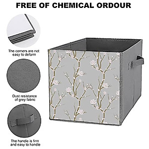 Cherry Blossom Flower Canvas Collapsible Storage Bins Cube Organizer Baskets with Handles for Home Office Car