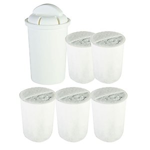 Fil₂R Reusable Replacement Water Filter Bundle for Hard Water with 5 Replacements Compatible with Brita and PUR Water Pitchers