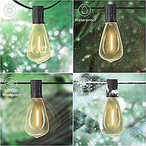 Svater Outdoor String Lights 100ft ST38 Patio String Lights with 52 Waterproof Shatterproof LED Bulbs(2 Spare) Connectable Lights for Outside Backyard Garden Porch