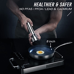 ciwete 8 Inch Frying Pan Tri-Ply Stainless Steel & Nonstick, 8" Omelet Pan PFAS-Free, Skillet with Stainless Steel Cool Handle, 8 Non Stick Fry Pan, Oven Safe, Dark Blue