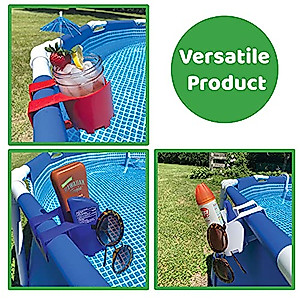 Storage Theory Plastic Cup Holder Set for Above Ground Swimming Pool - 4 Cup Holders for Drinks, Cups and Accessories - Fits 2” or Less Round Bar Top Rails - Blue