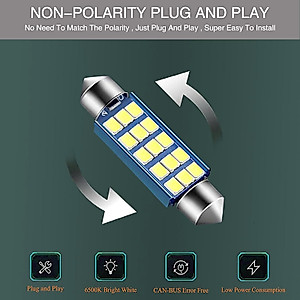 UGSHY 2 PCS Car LED Extremely Bright Bulbs, 1.6" 6000K 2835 Chipsets 1200LM Bulbs for LED Interior Dome Map Door Lights 211-2 212-2 569 6411 6451 41mm 42mm (White)