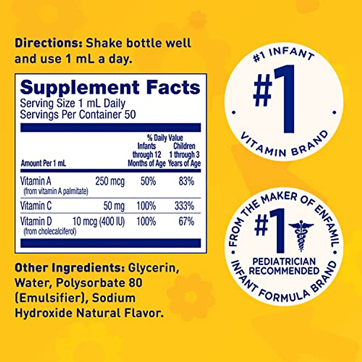 Enfamil Prenatals & Baby Vitamins Tri-Vi-Sol Vitamin A, C & D Multi-Vitamin Drops for Infants, Supports Growth & Immune Health, 50 mL Dropper Bottle,1.69 Fl Oz (Pack of 1),MJ-030
