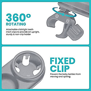 Universal Stroller Snack Tray - with Cup Holders - Upgraded Stroller Bar Attachment; Dual Non-Slip Grip Clip, Gray/Black (Gray)