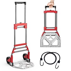 Nightcore Folding Hand Truck Dolly Cart, Portable Hand Cart with Telescoping Handle and TPR Wheels, Heavy Duty Hand Dolly with Bungee Cord for House Moving and Office Use