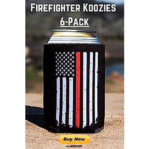 Firefighter Gifts for Men - Thin Red Line Beverage Can Cooler Sleeves, Fireman Gifts, Insulated Beer Holder with Red Stripe American Flag, Fire Department Gift Ideas, Fire Fighter Accessory, 6-Pack