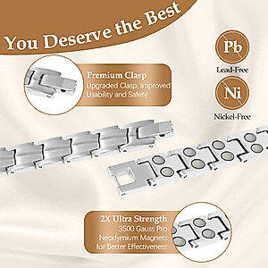 Feraco 2X Strength Magnetic Bracelets for Women Titanium Steel Magnetic Bracelet with Double Rows Ultra Strong Gauss Magnets, Jewelry Gifts (Silver)