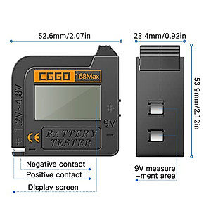 CGGO 168MAX Battery Tester,Suitable for AA AAA C D 9V 1.5V Button Cell Batteries，Portable Universal Digital Battery Charge Checker,Black