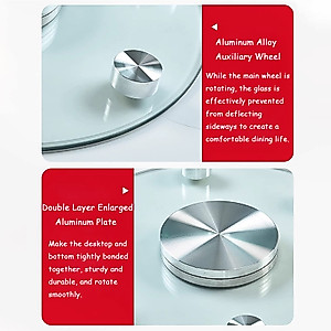 Transparent Glass Lazy Susan Turntable 0.31in Thick Rotating Serving Tray Round Tabletop Rotating Tray with Aluminum Alloy Auxiliary Wheel Bearing Not Easy to Dump Easy to Share Food (Size : 35in)
