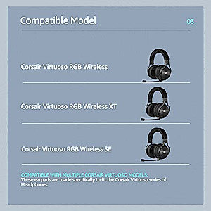 Wzsipod Specialized Replacement Earpad for Corsair Virtuoso Gaming Headset, Corsair Virtuoso Earpads Replacement with Smooth Fabric & High-Density Memory Foam, Sound Isolation (Classic Black)