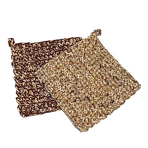 Double Strand Potholders - Trivet - 100% cotton - Autumn - Classic Print - Brown/Taupe - Set of 2