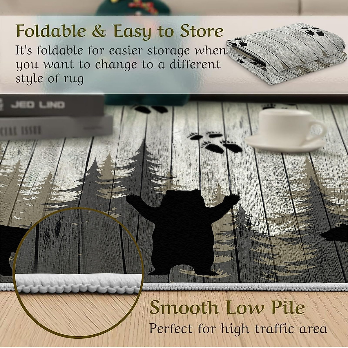 Area Rugs 6x9 Entryway Rug Forest Animal Bear Plant Silhouette Print Rug Non-Slip Washable Rug Indoor Mat Kitchen Rug Contemporary Carpet Bathroom Living Room Bedroom