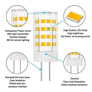 DUMILOO G4 LED Bulb 4W 3000K Warm White 12V AC/DC T3 JC Type Bi-Pin 20-35W Halogen Equivalent Non-dimmable for Outdoor Landscape Lighting Deck Stair Step Path Lights, Home Lighting, 6 Pack