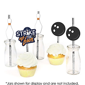 Big Dot of Happiness Strike Up the Fun - Bowling - Paper Straw Decor - Birthday Party or Baby Shower Striped Decorative Straws - Set of 24