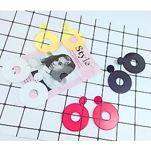 Hollow Round Acrylic Dangle Earrings Transparent Geometric Multi-Color Fashion Earrings for Women-White