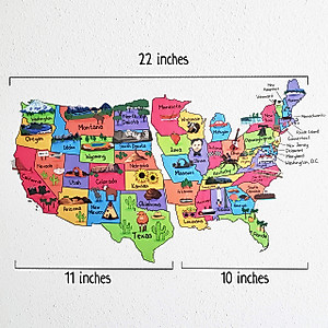 Map of The USA Adhesive Wall Decals - Wall Décor Stickers for Kids & Toddlers Include United States Map and Country - Reusable Wall Decor for Bedroom, Living Room, Nursery, Classroom