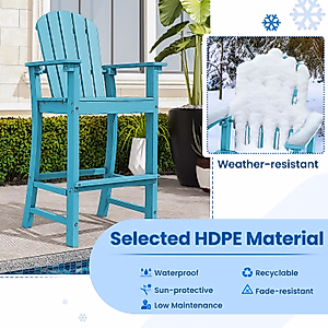 Tangkula Outdoor Tall Adirondack Chair 30 Inches Seat Height, HDPE Bar Height Patio Chair with High Backrest, Armrests and Footrest, Outdoor Bar Stool for Balcony Deck Garden Poolside (2, Turquoise)