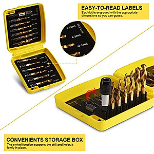 THINKWORK Combination Drill Tap & Tap Bit Set, 3-in-1 Titanium Coated Screw Tapping Bit Tool for Drilling, Tapping, Countersinking, with Quick-Change Adapter, 13 PCS SAE/Metric