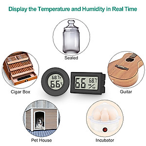 5-Pack Mini Digital Thermometer Hygrometer, Indoor Room Round Temperature Humidity Meter Gauge Monitor, Large LCD Display Fahrenheit or Celsius for Greenhouse, Home, Reptile, Humidors, Office, Garden