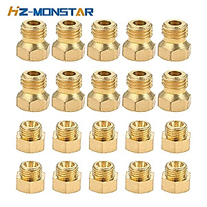 HZ-MONSTAR Replacement for Propane Lpg Gas Pipe Water Heater DIY Burner Parts, Brass Jet Nozzles M5x0.5mm/0.68mm (10pcs) and M6x0.75mm/0.5mm (10Pcs)