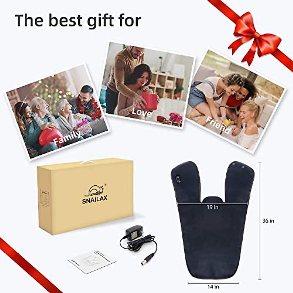 Snailax Heating Pad for Neck and Shoulders,Large Heating Pads for Back Pain Relief, Electric Back Heated Wrap,Fast Heat Pad with Massager & 5 Massage Mode, Auto Shut Off,Gifts for Women,Men