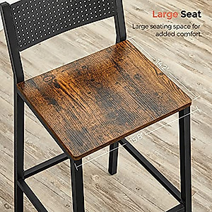 VASAGLE Bar Stools, Set of 2 Bar Chairs, Tall Bar Stools with Backrest, Industrial in Party Room, Rustic Brown and Black ULBC070B01