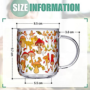 Mushroom Mug with Handle, 15oz Clear Mushroom Glass Cup, Cute Mushroom Stuff Coffee Mug with Stainless Steel Desert Spoon Long Teaspoons for Coffee Tea Milk Gift Decor