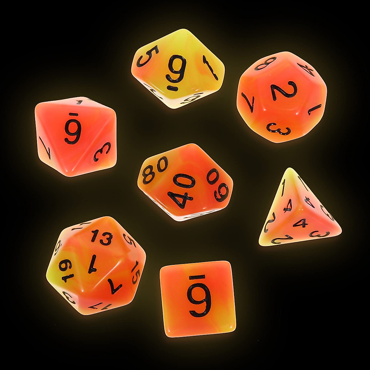 Glow in The Dark Dice Polyhedral Dice Set for RPG Farkle Bunco Teaching Math Table Board Game, Glowing Orange, 7 Pack