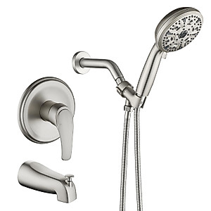 VIKASI Tub Shower Faucet Set with 10 Spray Handheld Shower Brushed Nickel Shower System with Tub Spout Single Handle 4.7 Inch Shower Handheld Shower Fixtures Tub and Shower Trim Kit