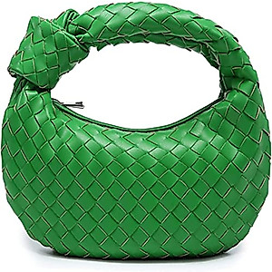 HDHTB Woven Handbag for Women Soft PU Leather Knoted Woven Shoulder Bag Fashion Designer Ladies Hobo Bag (green)
