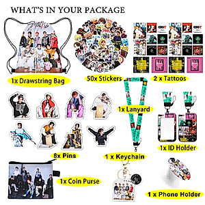 Stray Kids Merch 5 Star Stray Kids Album Gift Set Includes Drawstring Bag Coin Bag ID Card Lanyard Stickers Keychain Butto Pin Phone Stand KPOP Merchandise