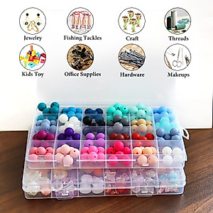 RYKOMO 4 Pack Clear Plastic Organizer Box 24 Grids Plastic Organizer Box with Fixed Dividers Clear Storage Container Jewelry Box for Beads Art DIY Crafts Jewelry Hair Accessories