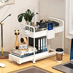 SOYO Under Sink Organizers and Storage 2 Pack, Bathroom Organizer Under Cabinet Storage, Undersink Sliding Basket Drawer for Kitchen Organization, Pull Out Shelf with Handles, Hanging Cups, White