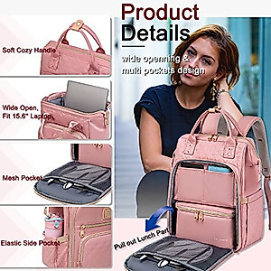 Weitars 15.6 Inch Laptop Backpack For Women School /Travel Backpack, Teacher Nurse Work Backpack with Lunch Box Compartment Bookbag Computer Backpack (Pink)