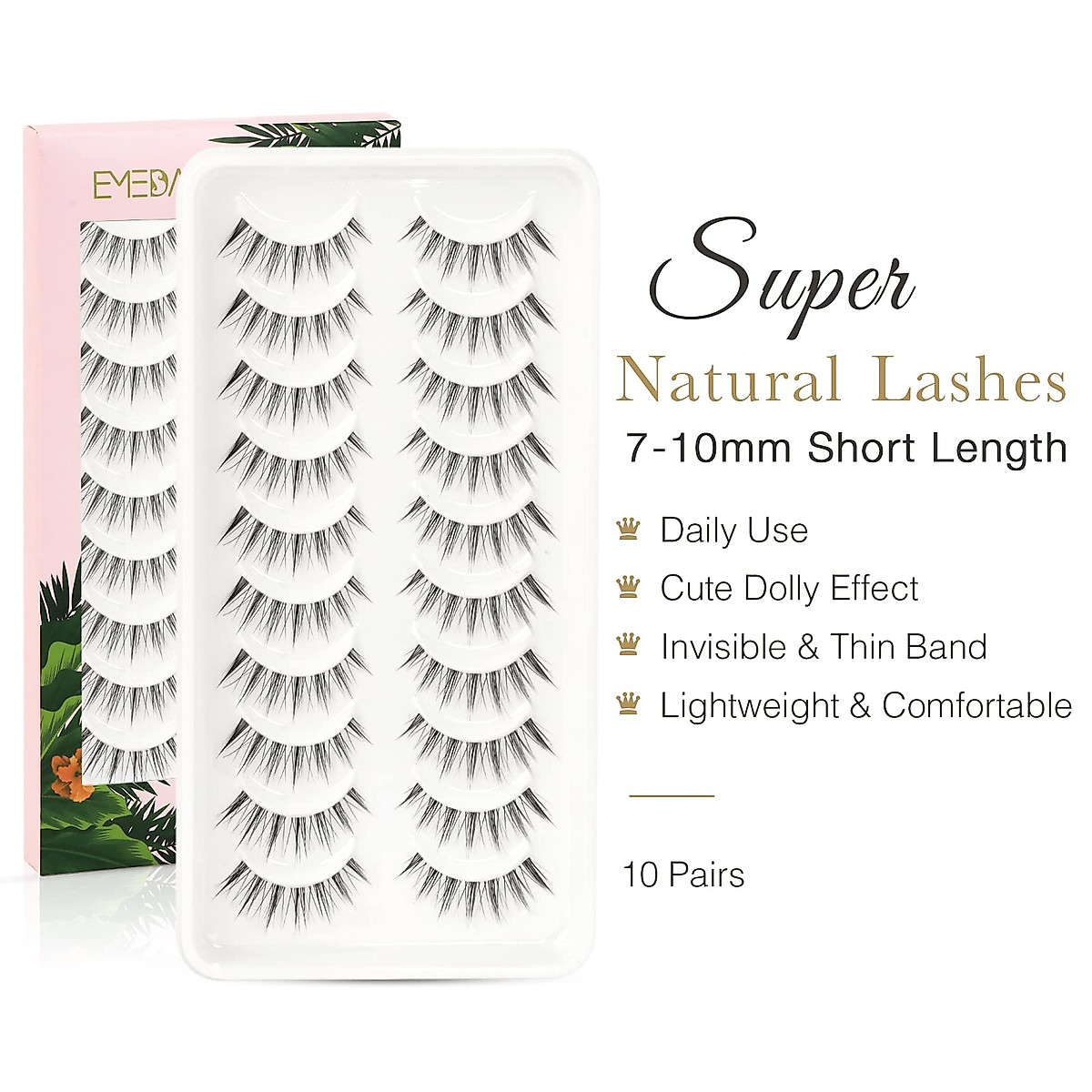 Lashes Natural Look 10mm with Thin Clear Band 10 Pairs Asian Korean Japanese Style Natural Looking Fake Strip Lashes for Small Face Eyes by EMEDA(806)