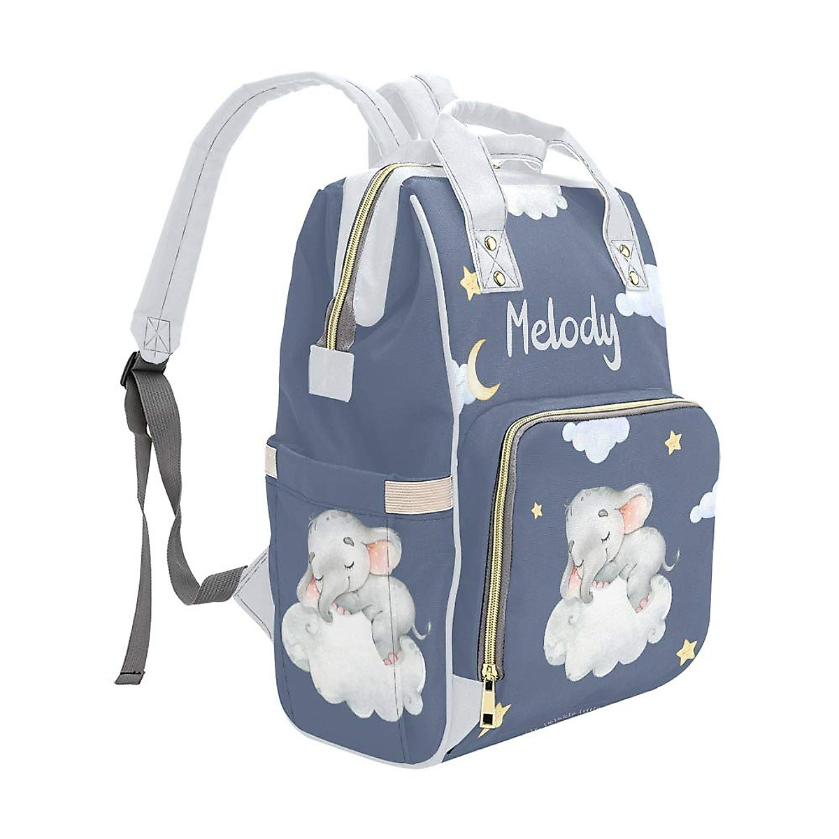 Yeshop Twinkle Star Elephant Personalized Diaper Bag Backpack Tote with Name,Custom Travel Nappy Mommy Bag Backpack for Baby Girl Boy Gift, 10.83 inches * 6.69 inches* 15 inches