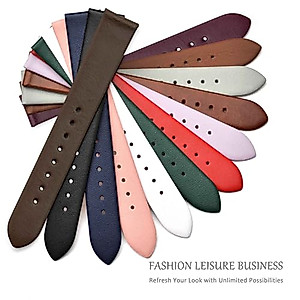 WOCCI 14mm Lug Width, Elegant Watch Band, Genuine Leather Replacement Strap with Silver Buckle (Black)