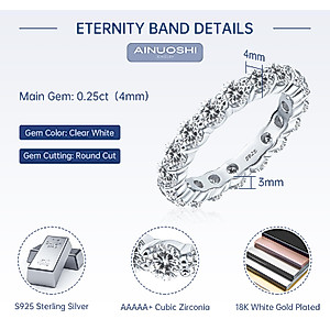 AINUOSHI 925 Sterling Silver Eternity Ring 4mm Round/Cushion Cut Cubic Zirconia Jewellery CZ Fashion Eternity Engagement Wedding Ring (Round-Shape,Size 4 to 10)