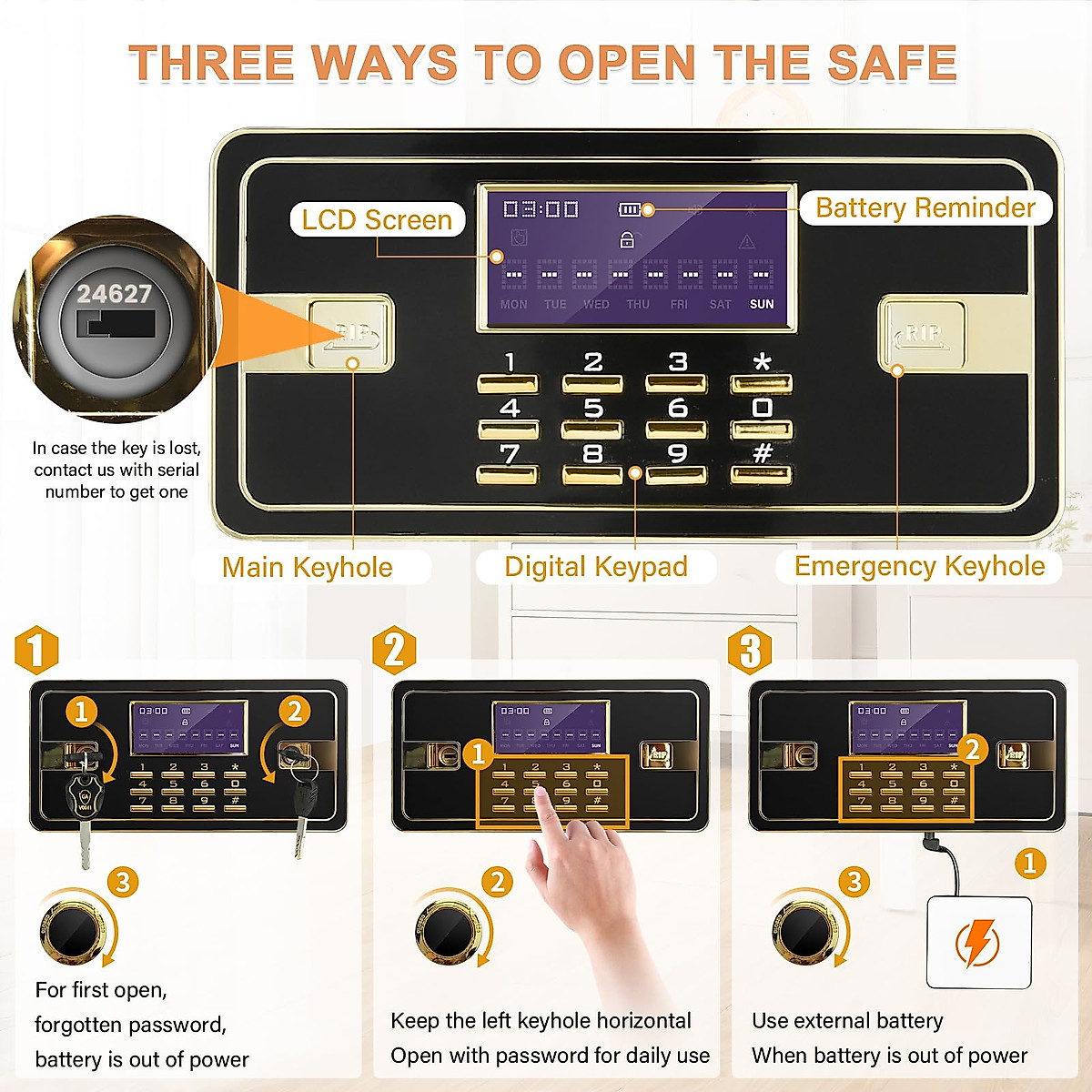 2.3 Cub Home Safe Fireproof Waterproof, Large Fireproof Safe Box with Fireproof Document Bag, Electronic Keypad and Spare Key, Digital Home Security Safe for Money Firearm Medicine Valuables