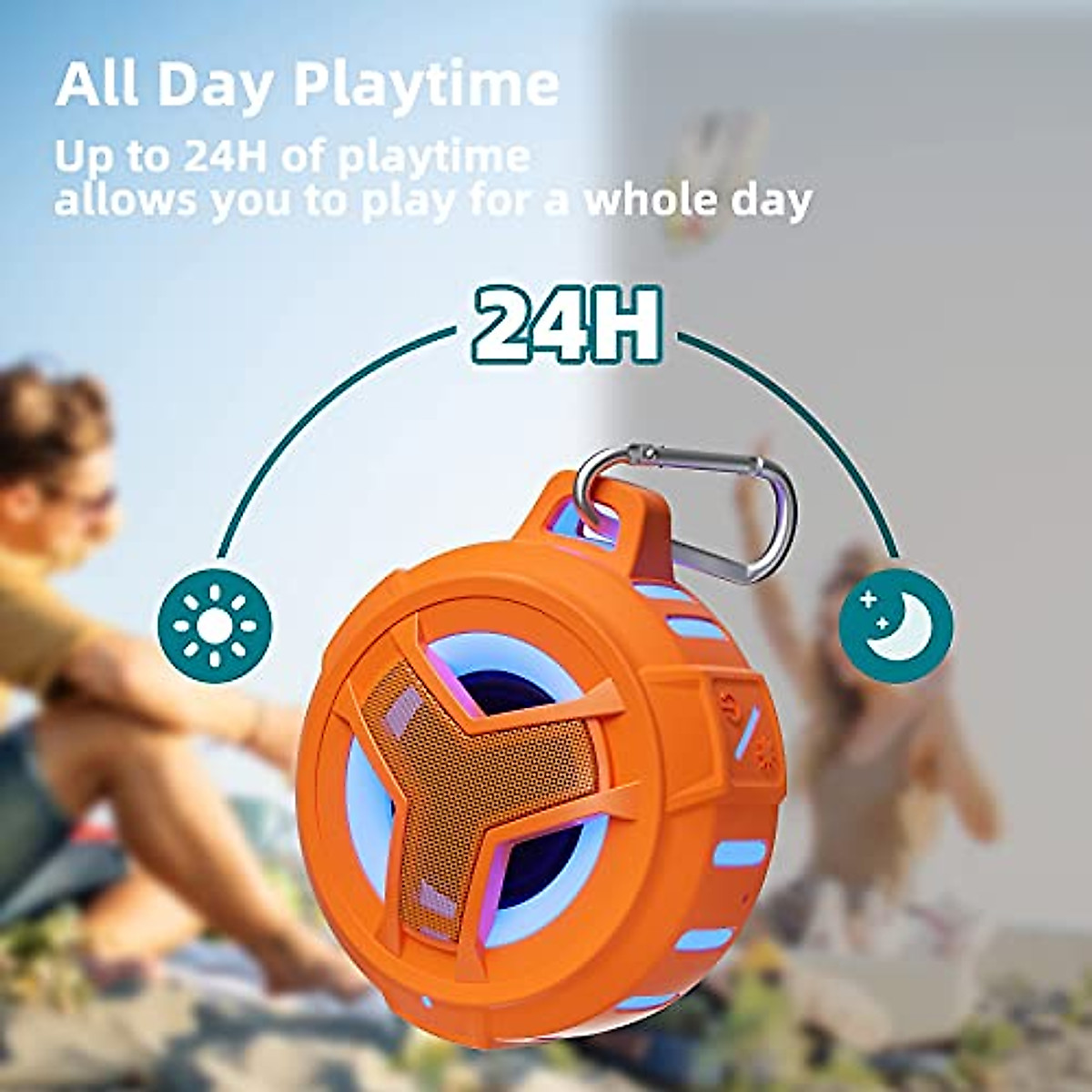 EBODA Bluetooth Shower Speaker, IPX7 Waterproof Portable Wireless Small Mini Speakers, Floating, 2000 mAh with RGB Light for Pool, Beach, Boat, Kayak Accessories, Gifts for Men and women -Orange