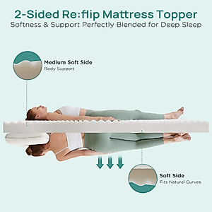 Releep 3 Inch Firm Mattress Topper Twin Size, Memory Foam Bed Topper with Soft & Firm Options for Back Pain Relief, Mattress Topper with 2-Sided Cover, Ergonomic 5-Zone Design, CertiPUR Certified