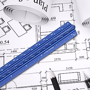 12" Architectural Scale Ruler Aluminum Architect Scale Triangular Scale Ruler for Architects, Draftsman, Students and Engineers, Blue